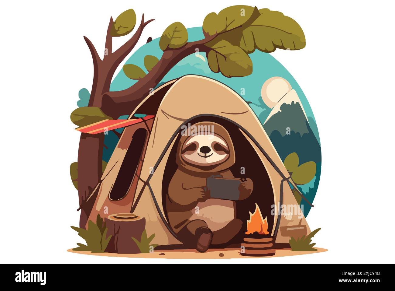 Sloth Camping Vector Illustration Stock Vector Image & Art - Alamy