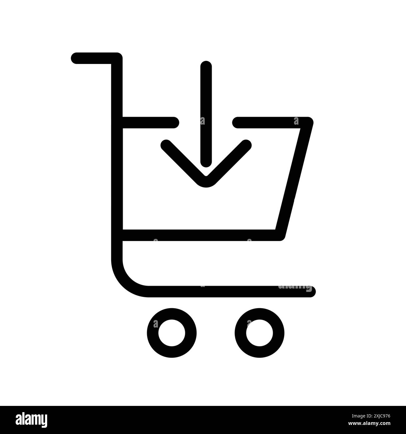 Cart download icon Flat set in black and white color outline vector ...