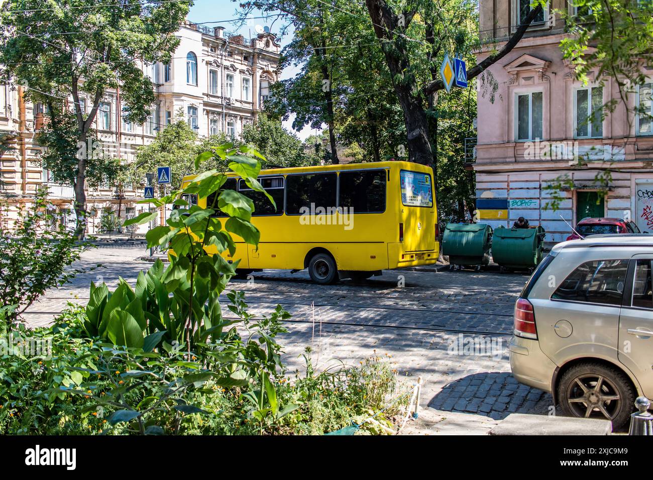 Odessa, Ukraine, July 17, 2024 Bus rolling on the streets of Odessa ...