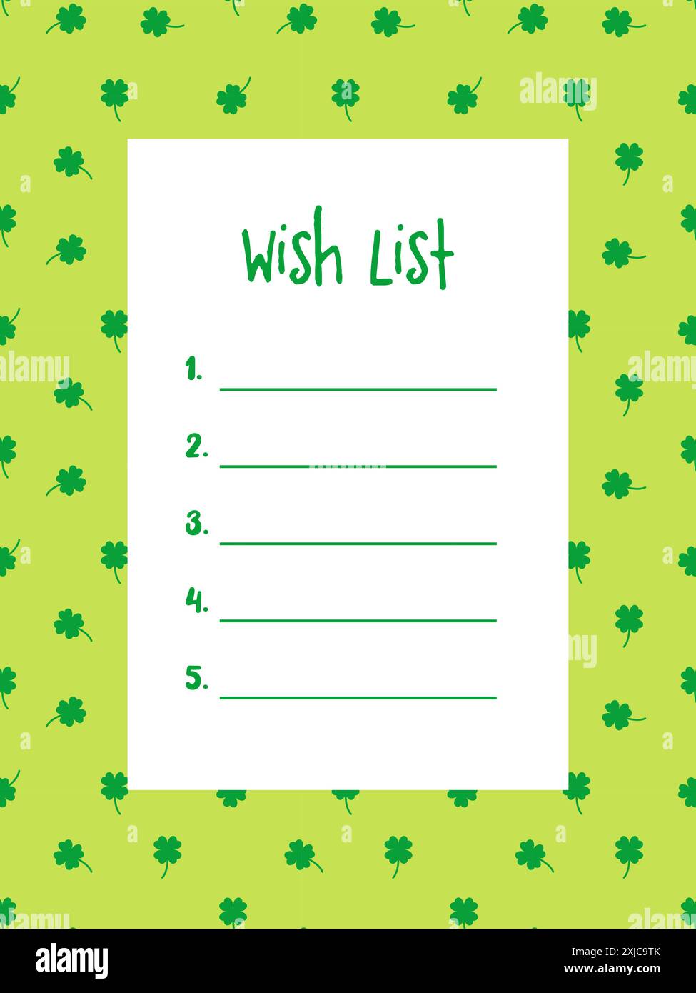 Wish list, template. Printable. Clover background texture design Stock ...