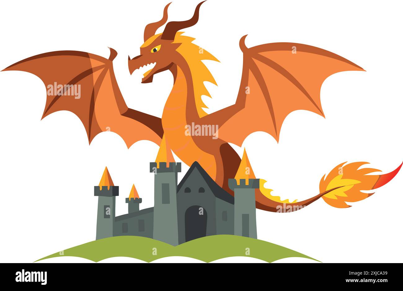 Fire-breathing dragon attacking castle Stock Vector Image & Art - Alamy
