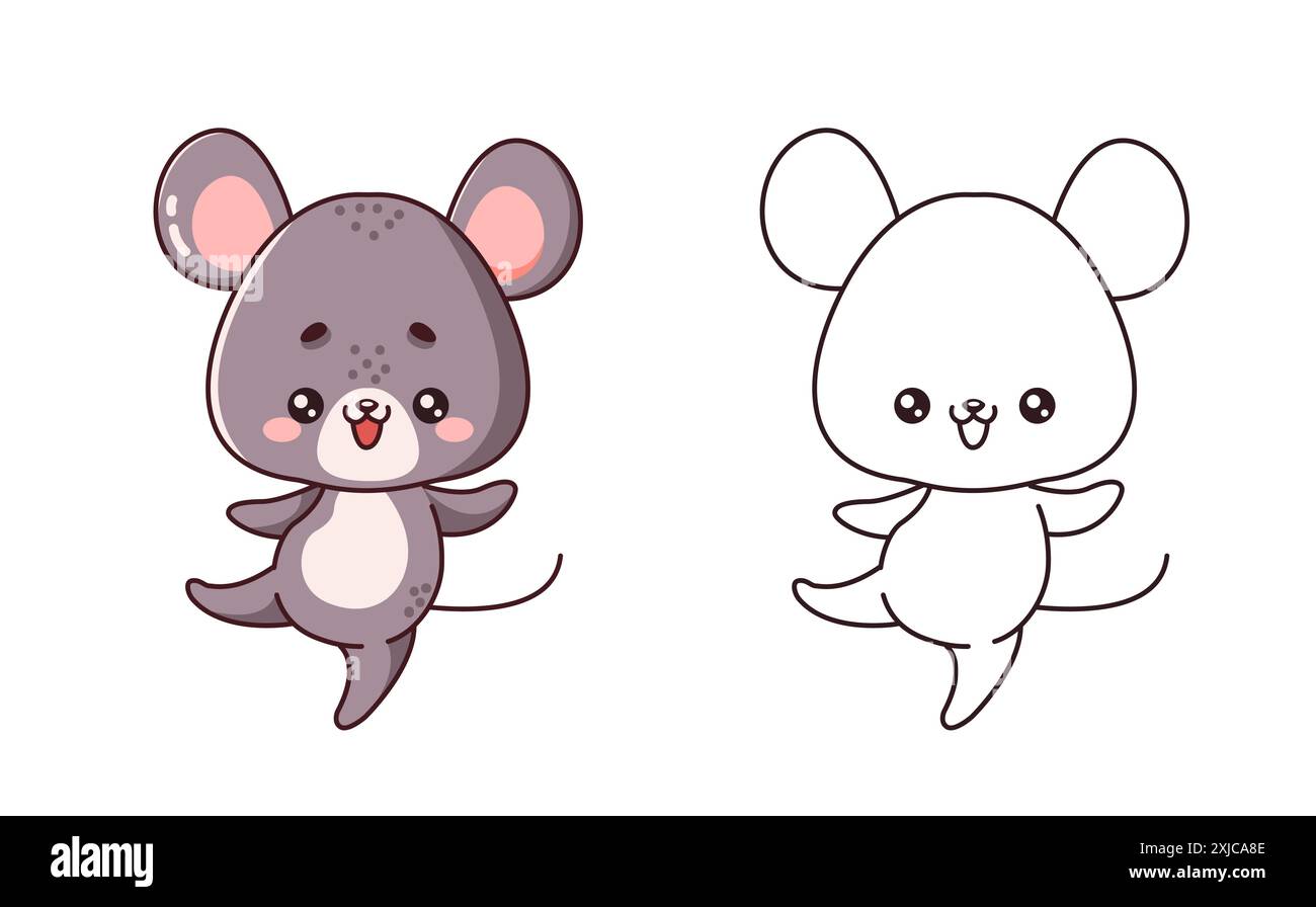Happy little mouse dancing cartoon character of coloring page. Kawaii ...