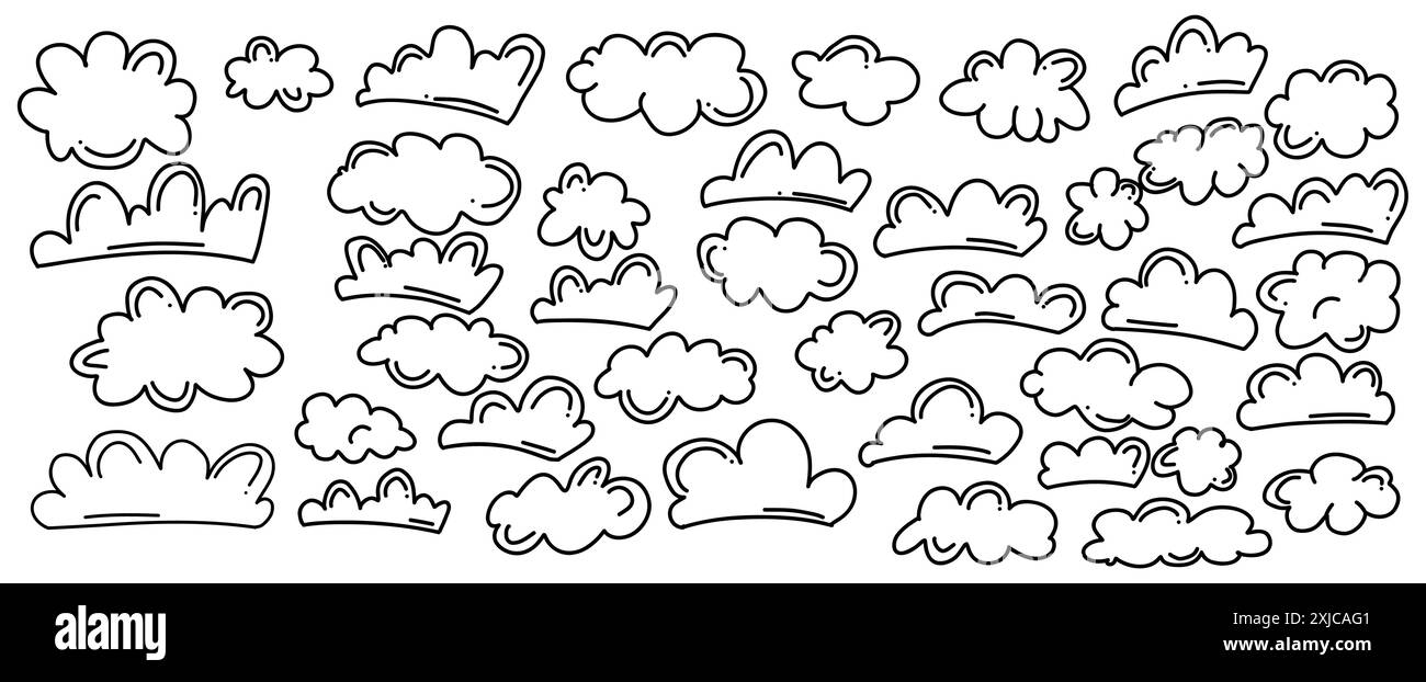 Playful cloud doodles in monochrome vector illustration pack. Essence ...