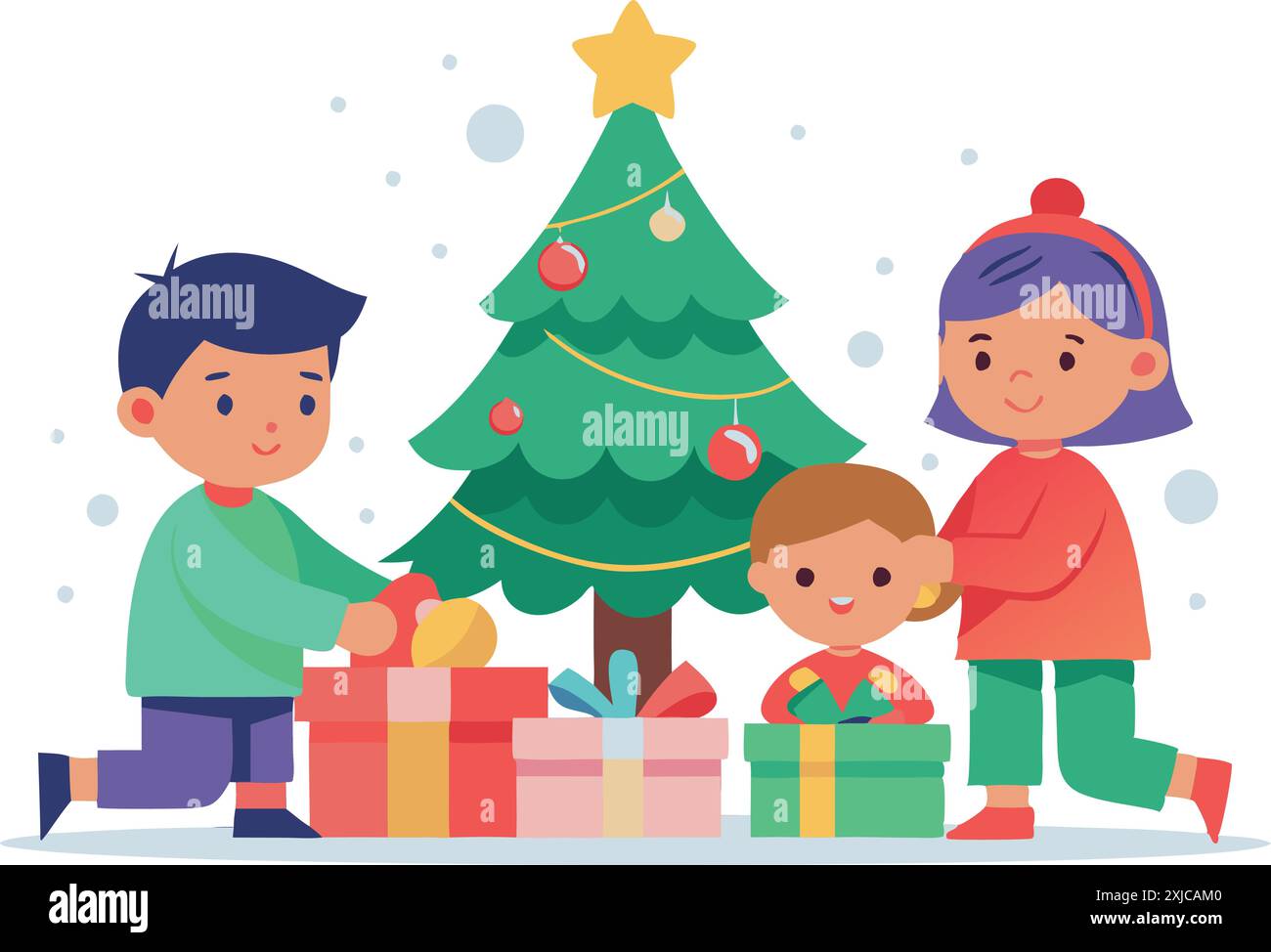 Family opening christmas presents Stock Vector Images - Alamy