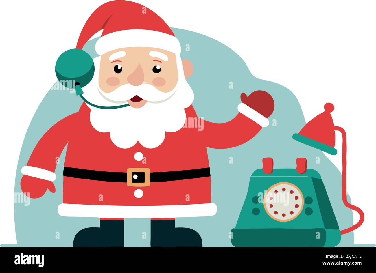 Cartoon illustration of Santa Claus using a vintage telephone, ideal ...