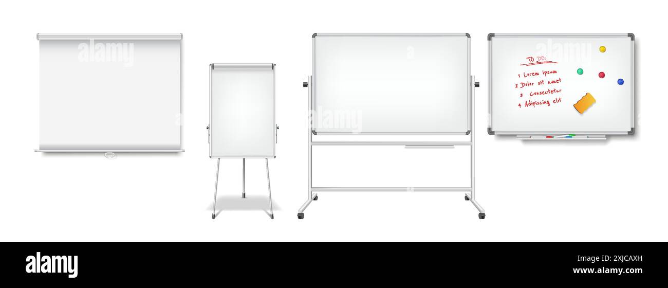 Office presentation boards collection on white background. Whiteboards ...