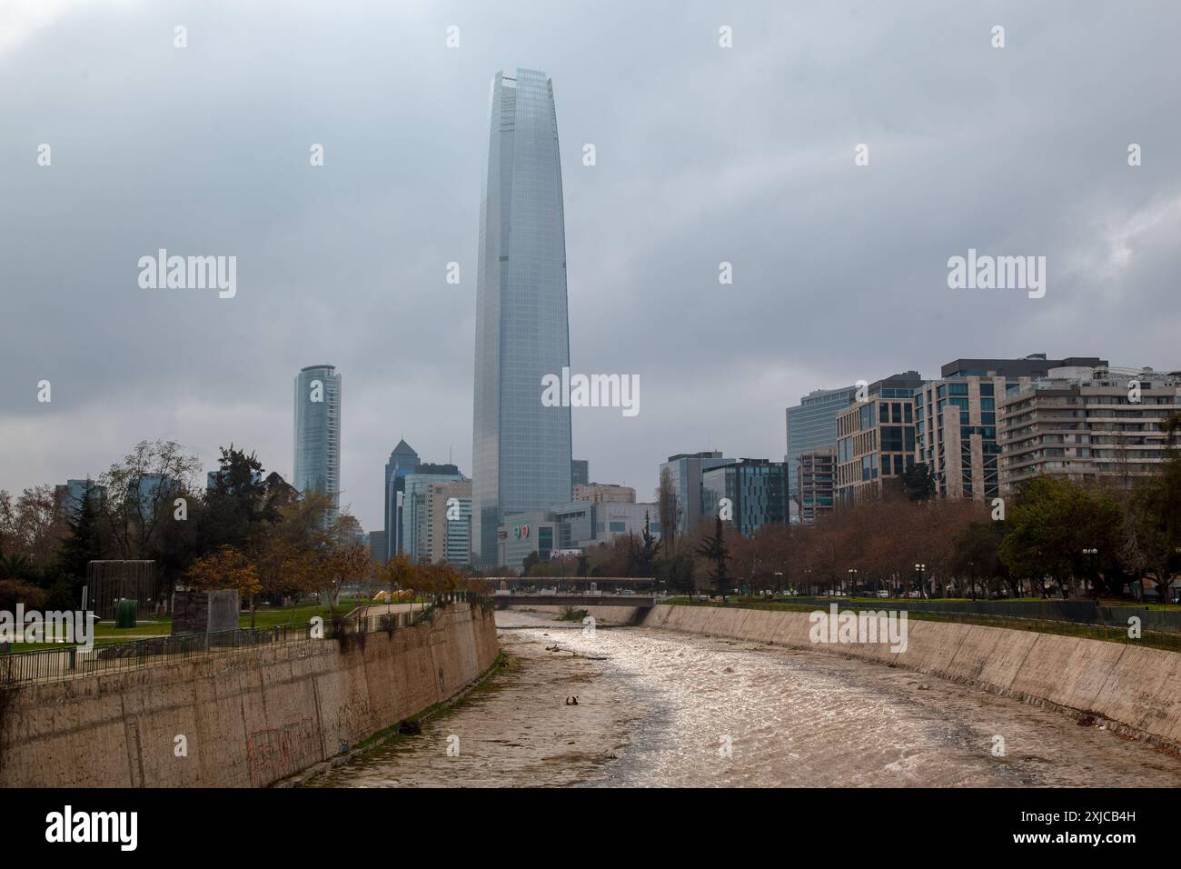 Costanera Center Skyscraper and Mapocho river, Santiago de Chile Stock ...