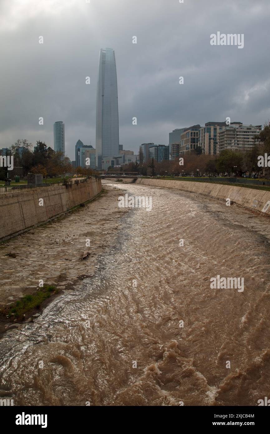 Costanera Center Skyscraper and Mapocho river, Santiago de Chile Stock ...