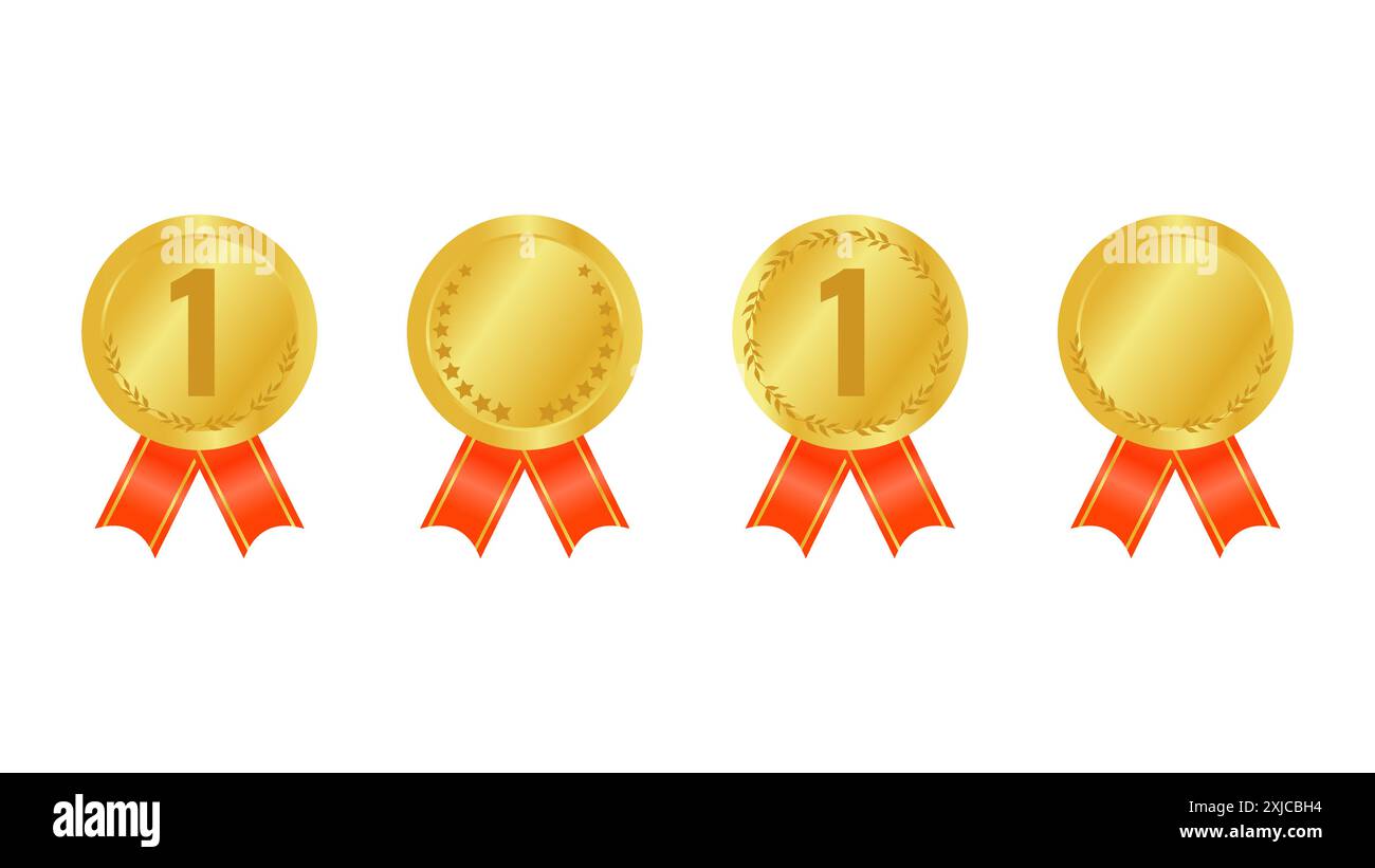Award medal ribbon crown rank design elements. Set different golden ...