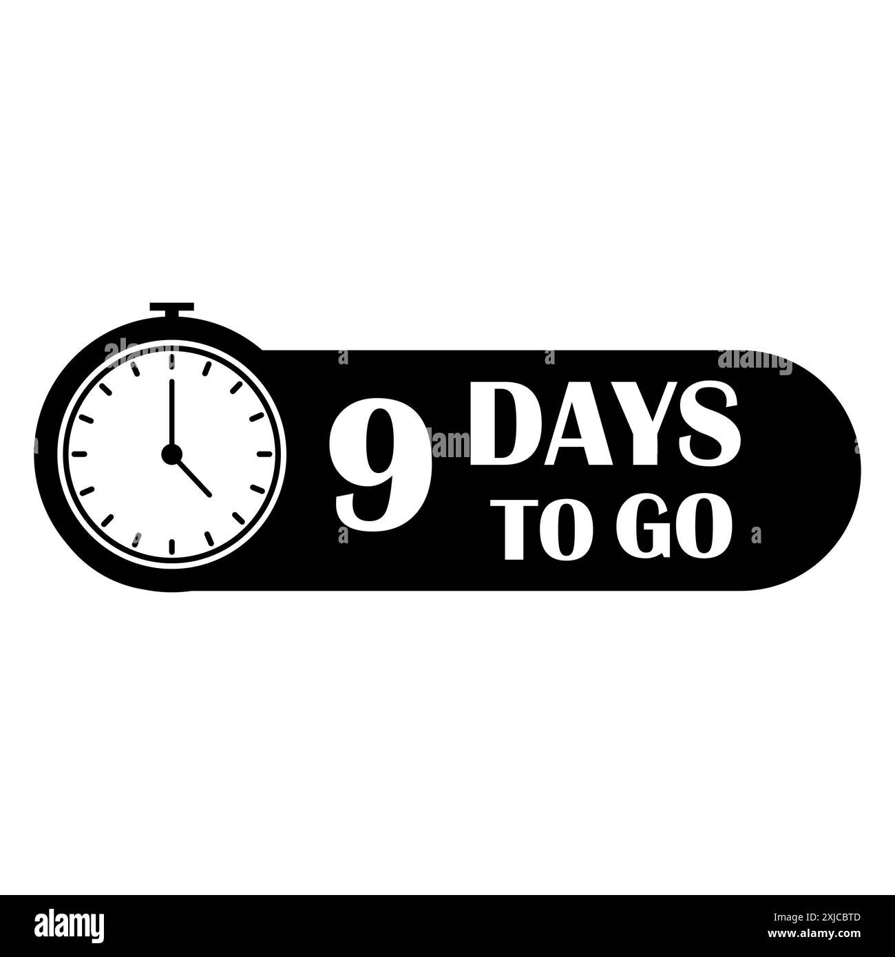 Countdown timer icon. Nine days to go. Vector illustration. Black and ...
