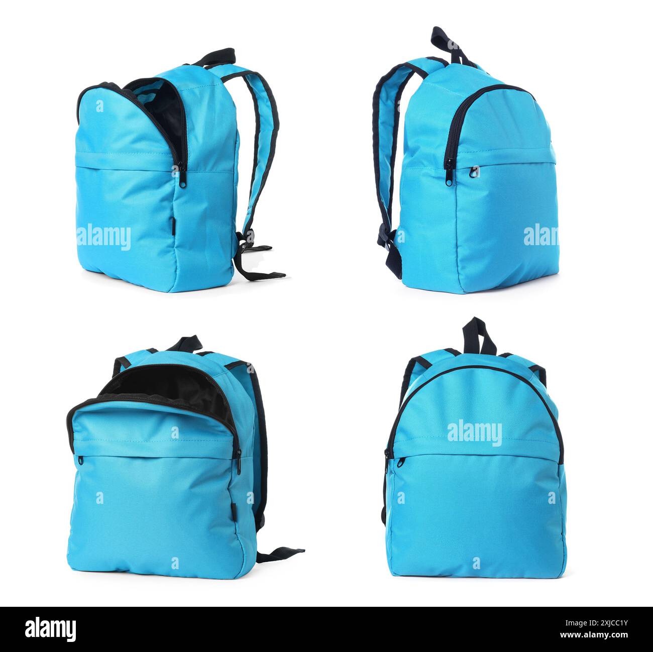 Light blue backpack isolated on white, view from different sides Stock ...