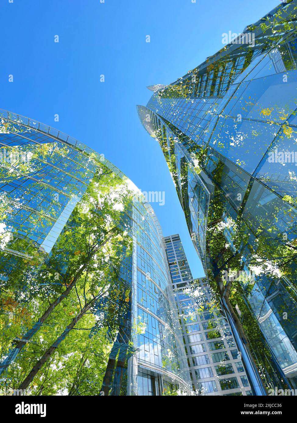 Environment. Modern buildings and trees, double exposure Stock Photo ...