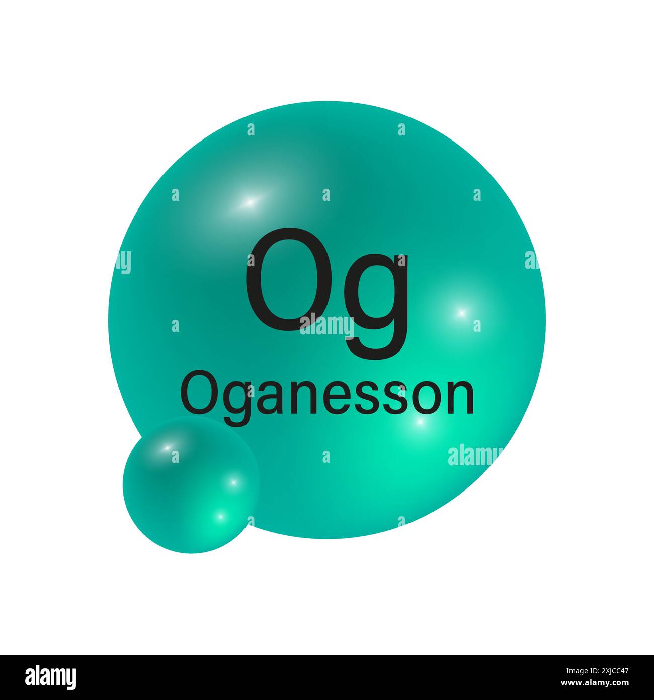 Oganesson element symbol. Green spherical representation. Chemical Og ...