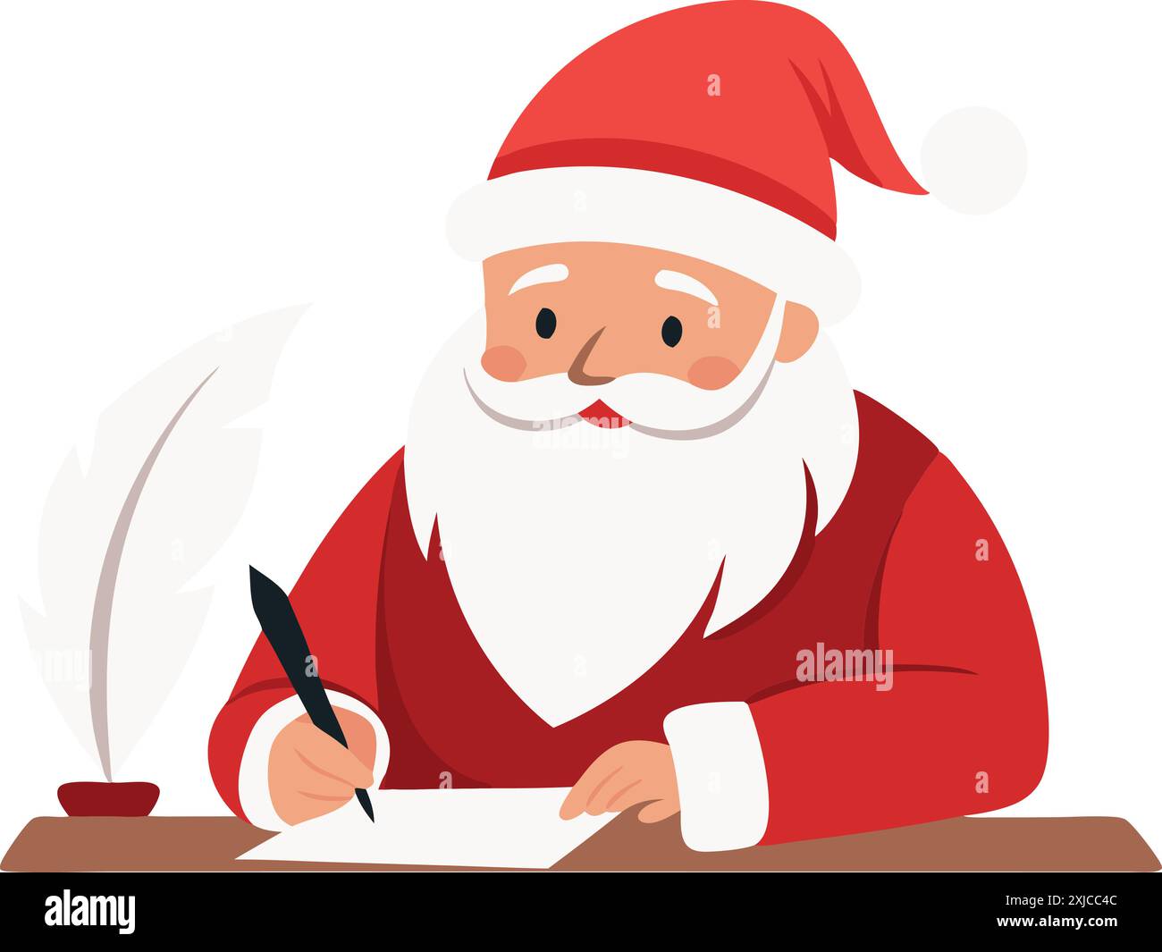 Adorable illustration of Santa Claus in his red suit writing a letter ...
