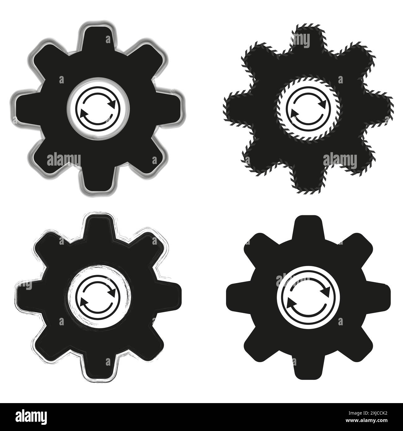 Gear icon set. Rotating cogwheels vector. Black and white. Industrial ...