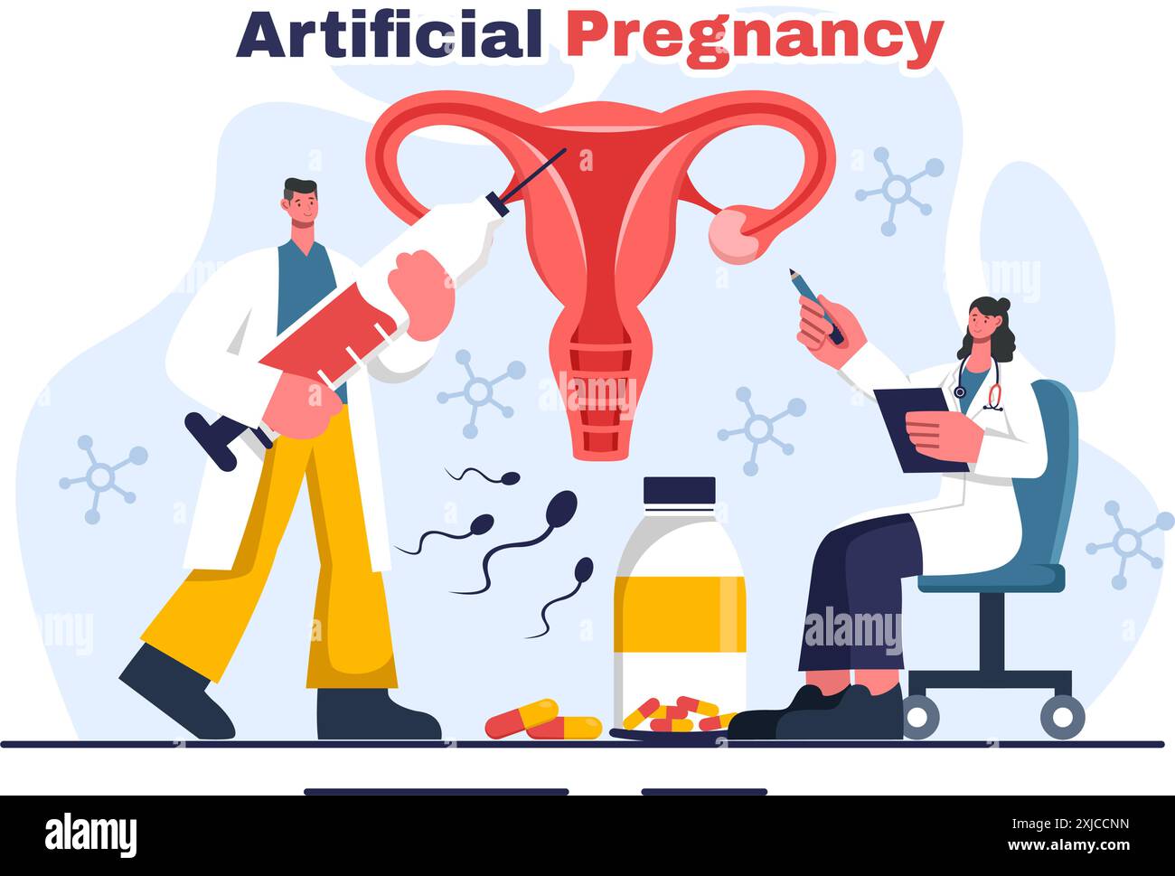 Artificial Pregnancy Vector Illustration with Couple After Successful ...