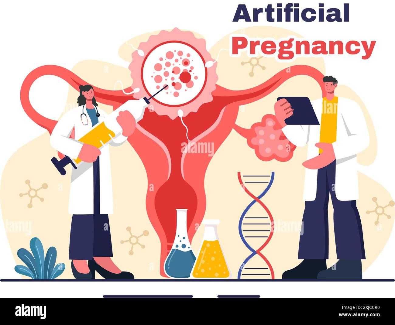 Artificial Pregnancy Vector Illustration with Couple After Successful ...