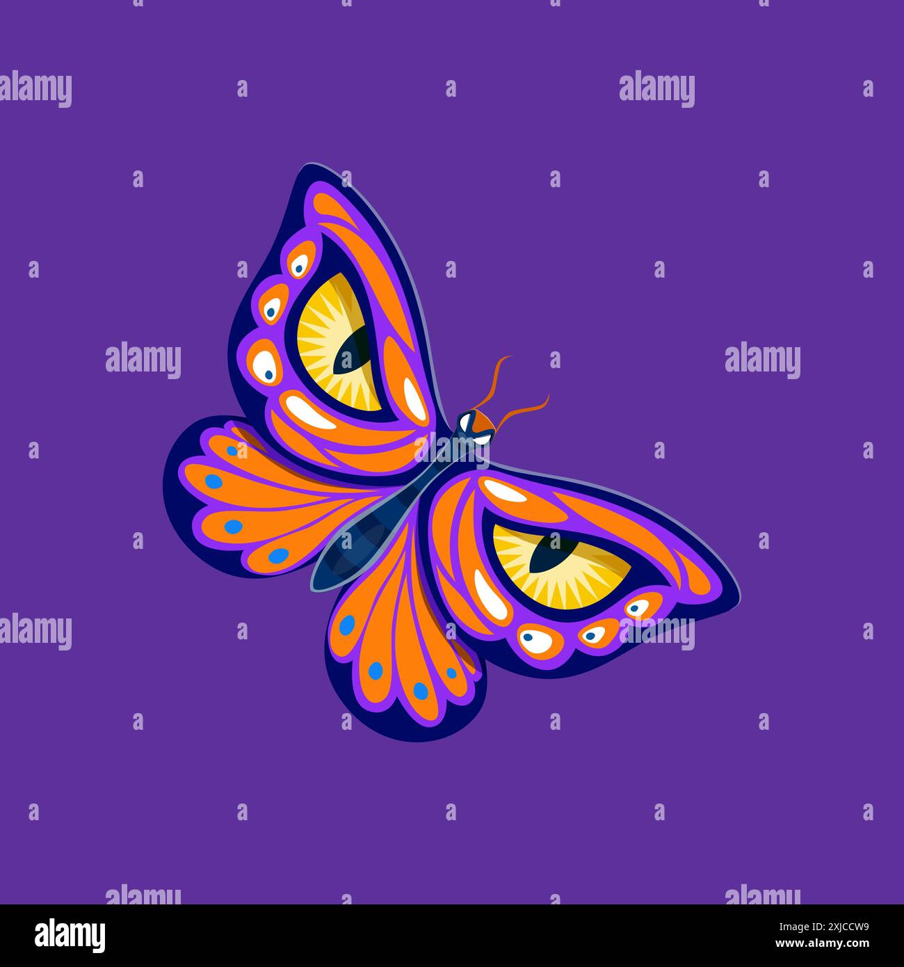 Cartoon Halloween butterfly character or moth with eyes on wings ...