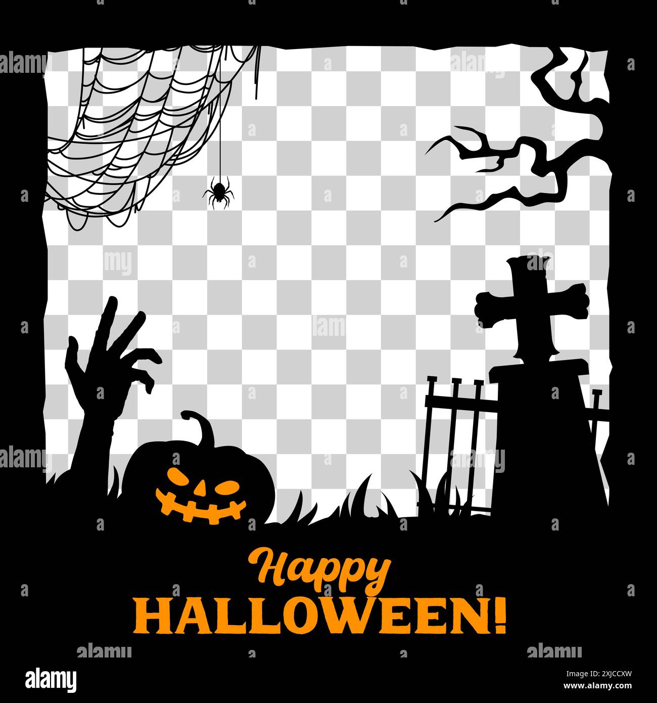 Halloween social media post frame template. Vector square border with ...