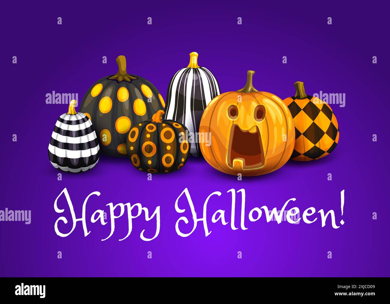 Halloween banner with patterned pumpkins. Cartoon vector holiday ...