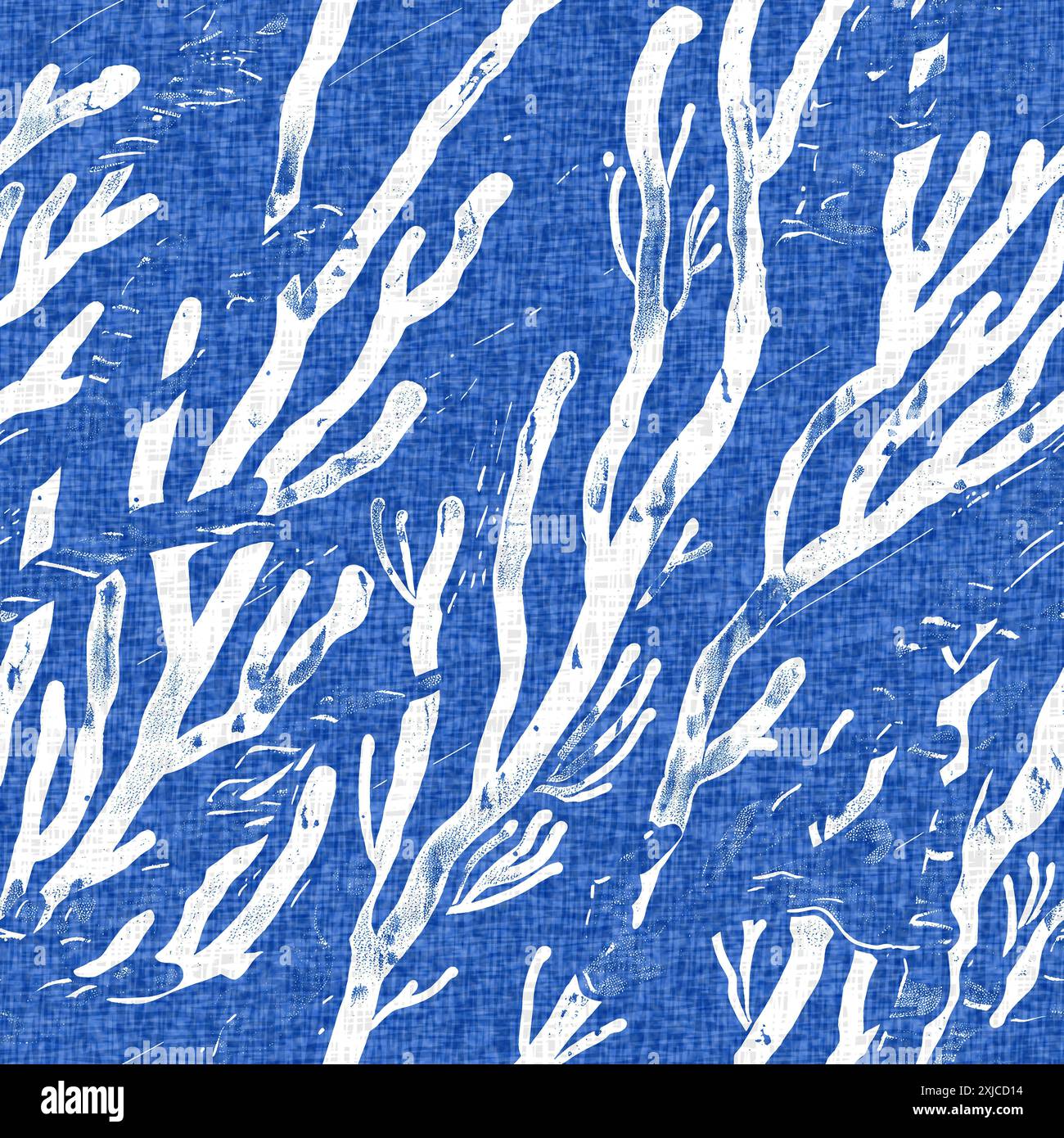 Whimsical seaweed kelp coastal electric blue beach pattern. Batik ...
