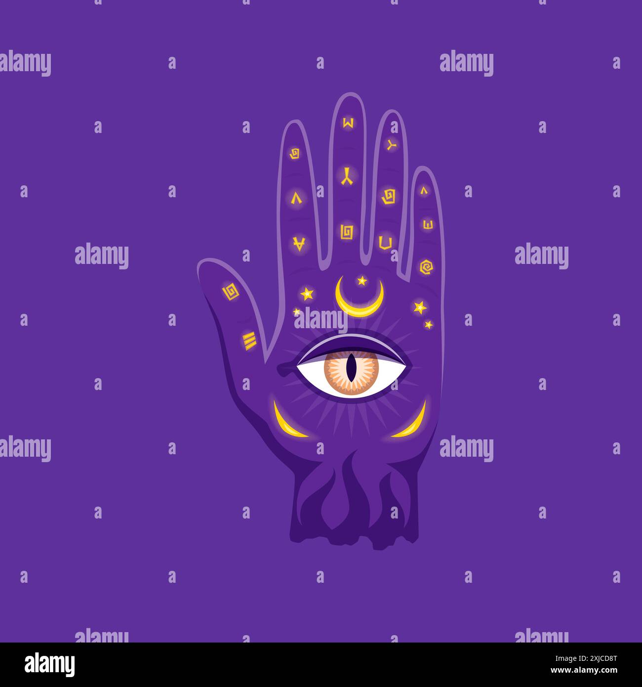 Cartoon magic hand with all seeing eye. Isolated vector occult amulet ...