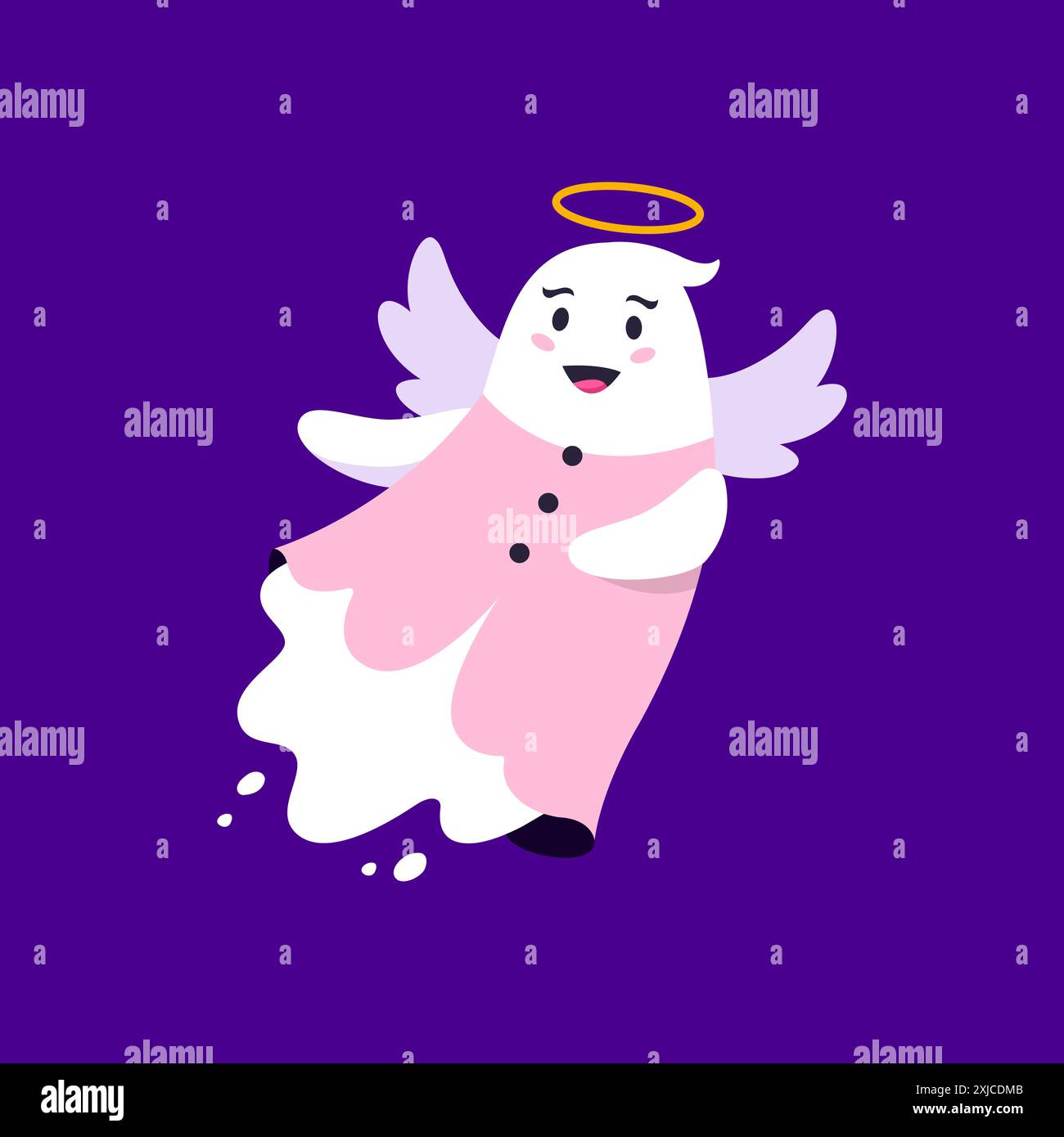 Funny cartoon Halloween kawaii ghost angel character with white wings ...