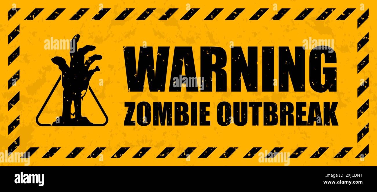 Grunge warning caution, Halloween zombie outbreak beware sign, vector ...