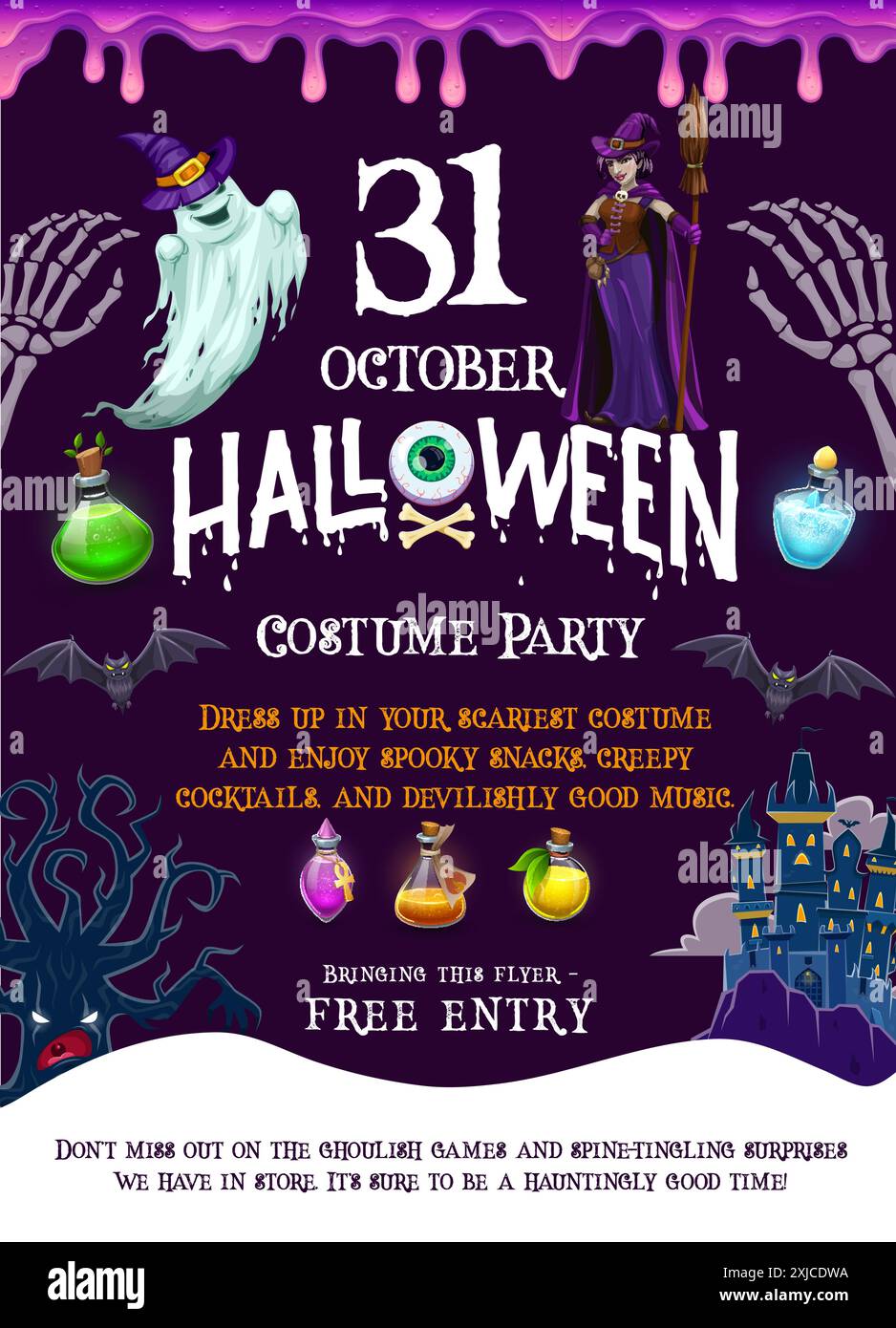 Halloween costume party flyer with holiday characters. Vector ...