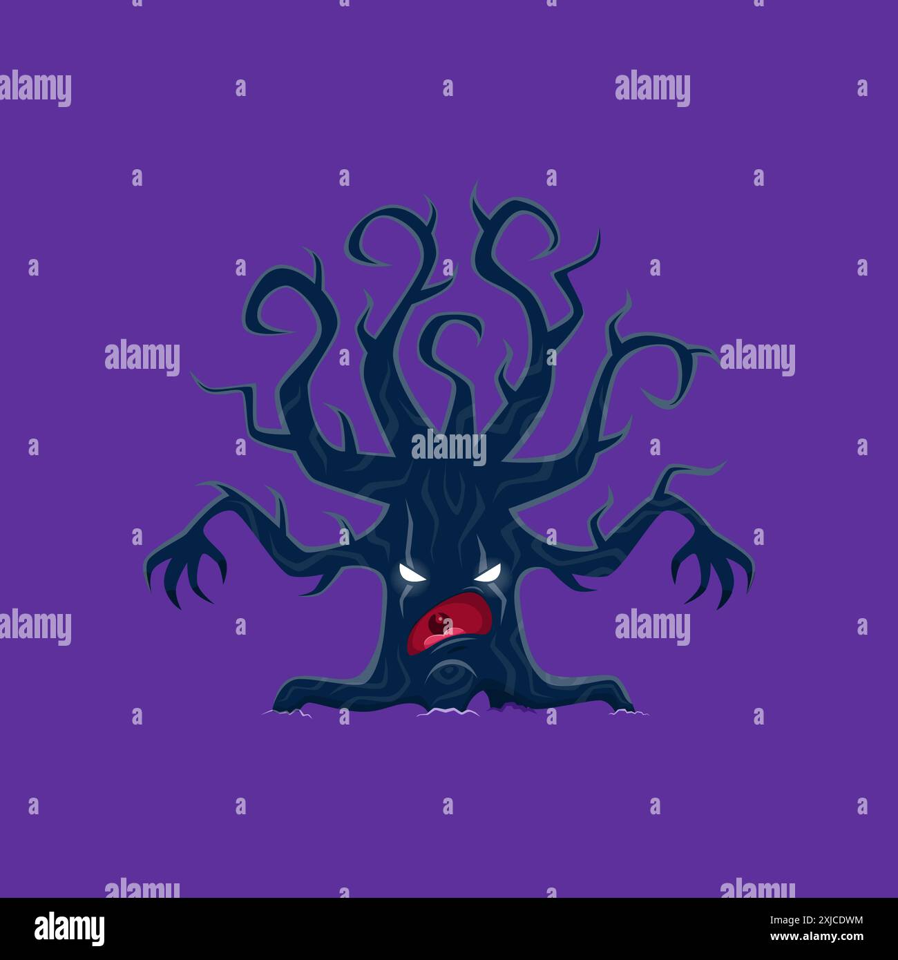 Cartoon Halloween scary tree character. Isolated vector creepy monster ...