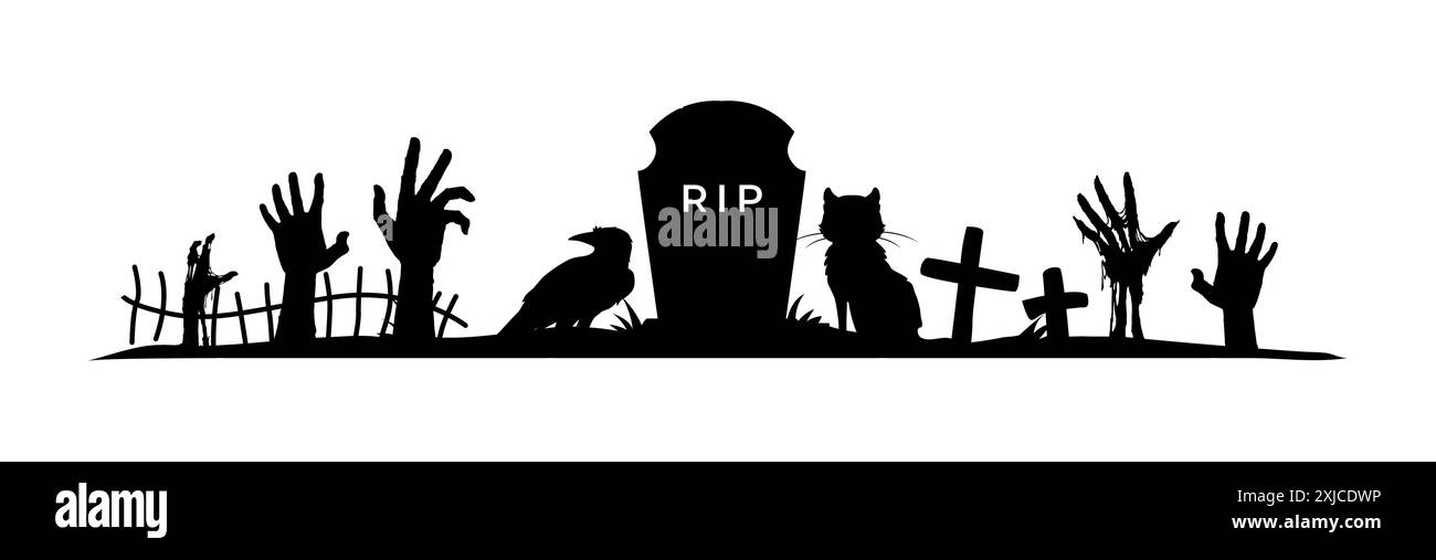 Halloween frame border and divider with black silhouettes of tombstone ...