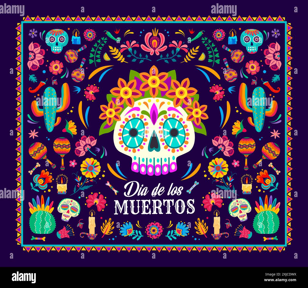 Day of the dead Mexican holiday poster. Dia de los muertos calavera ...