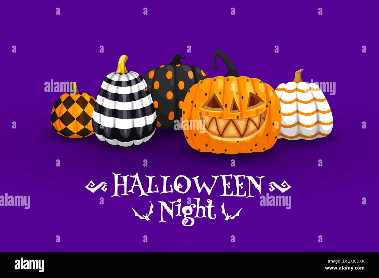 Halloween holiday banner with patterned pumpkins. Halloween night party ...