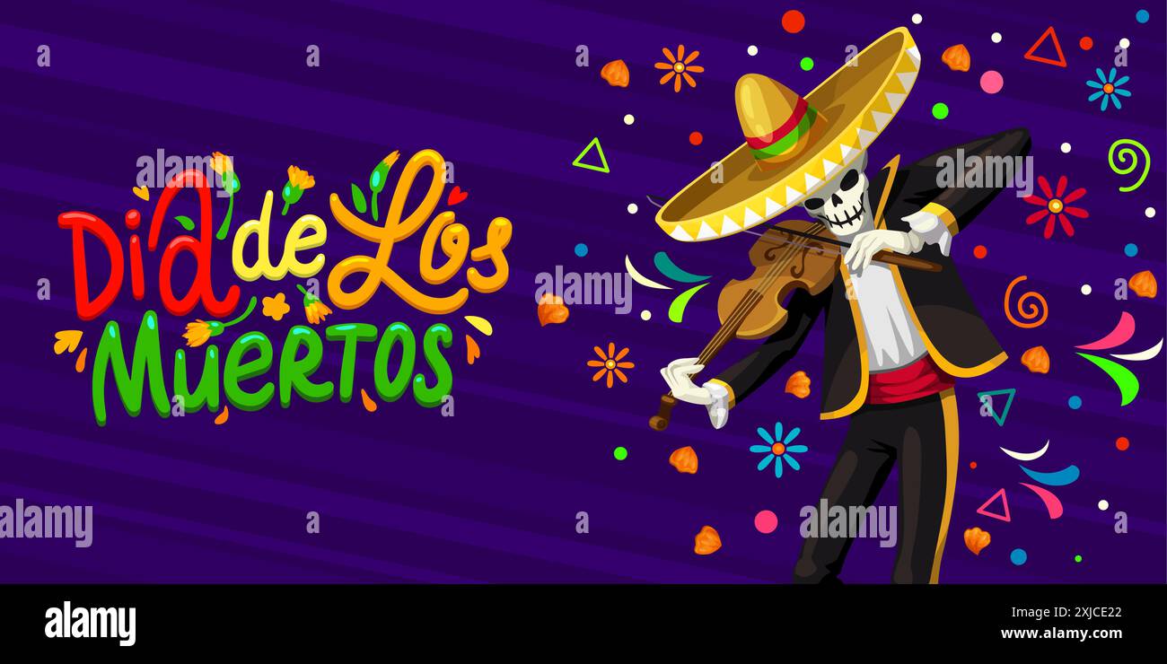 Day of the dead dia de los muertos mexican holiday banner. Mariachi ...
