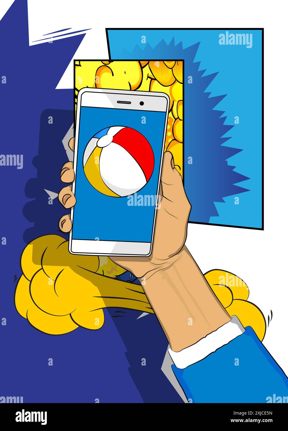 Cartoon Smartphone, comic book Telephone with Beach Ball. Retro vector ...