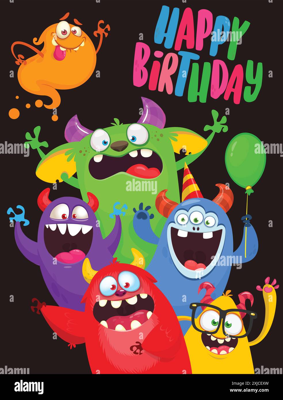 Cartoon monsters set. Birthday party invitation or Halloween poster ...