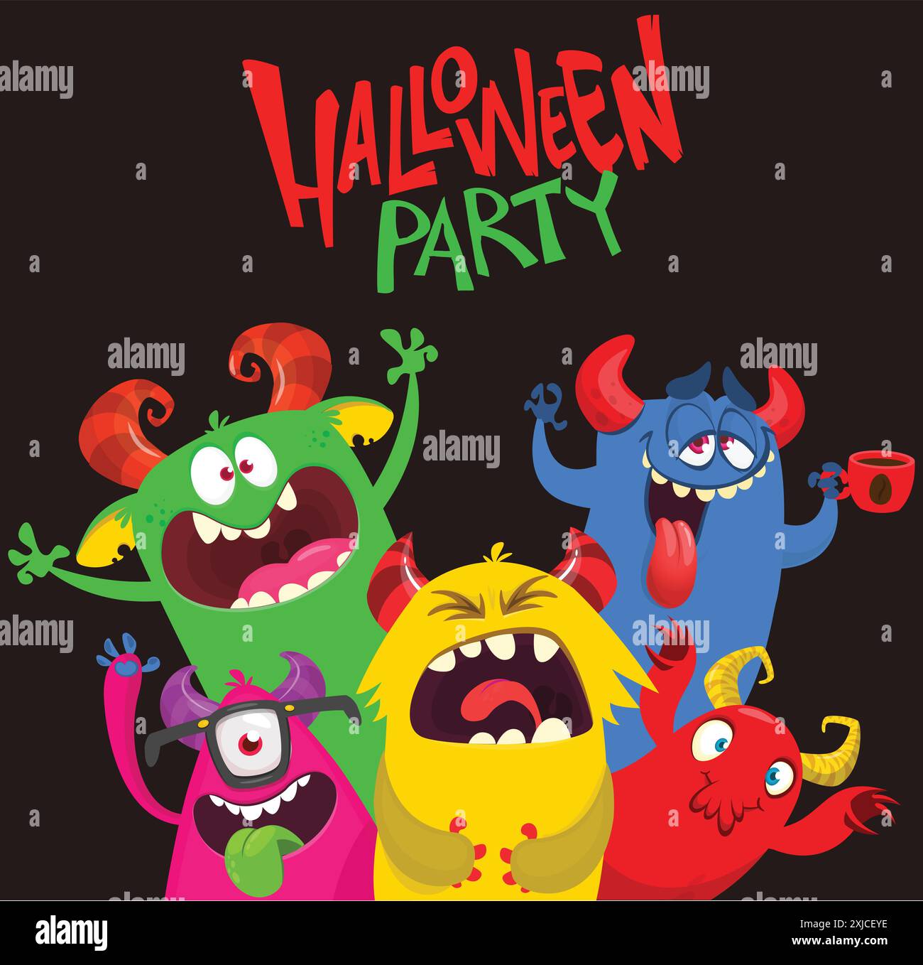 Cartoon monsters set. Birthday party invitation or Halloween poster ...