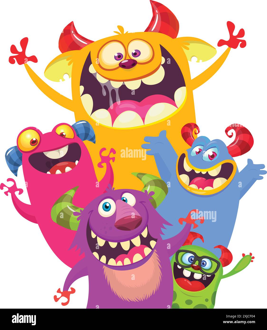 Cartoon monsters set. Birthday party invitation or Halloween poster ...