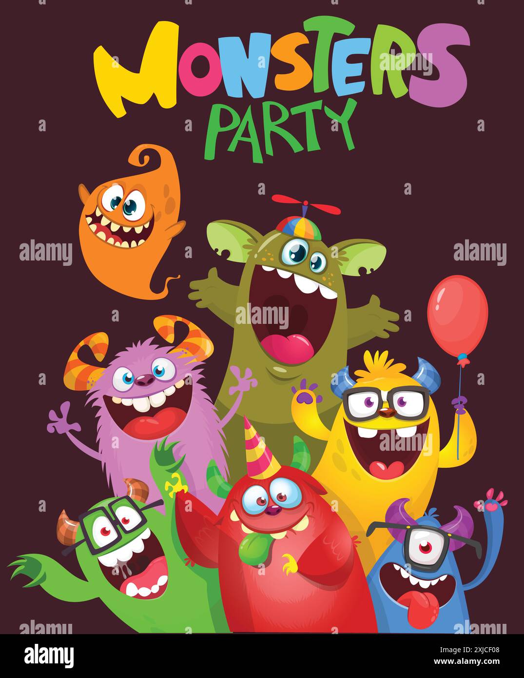 Cartoon monsters set. Birthday party invitation or Halloween poster ...