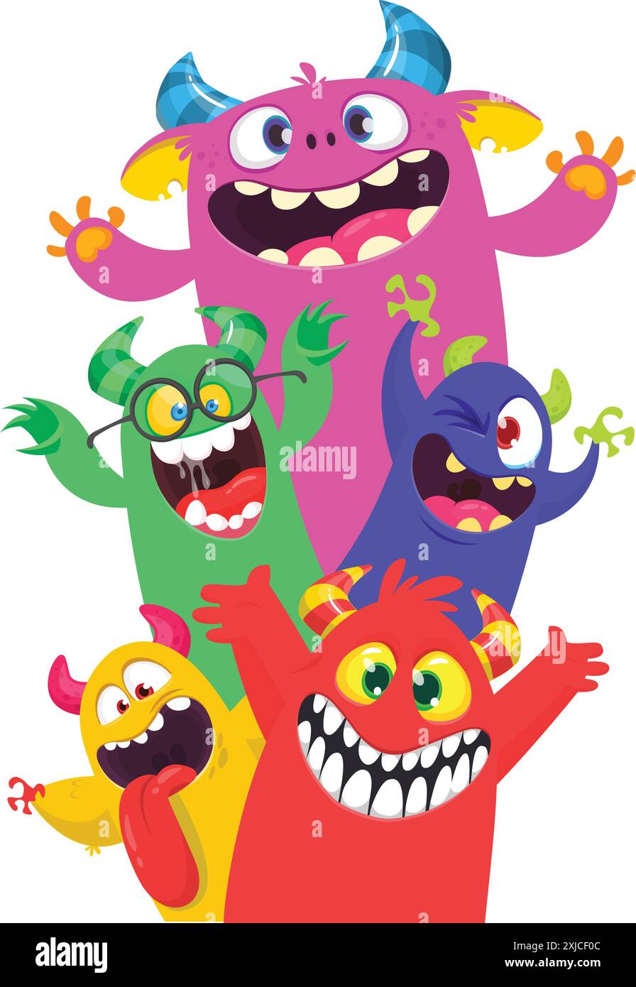 Cartoon monsters set. Birthday party invitation or Halloween poster ...