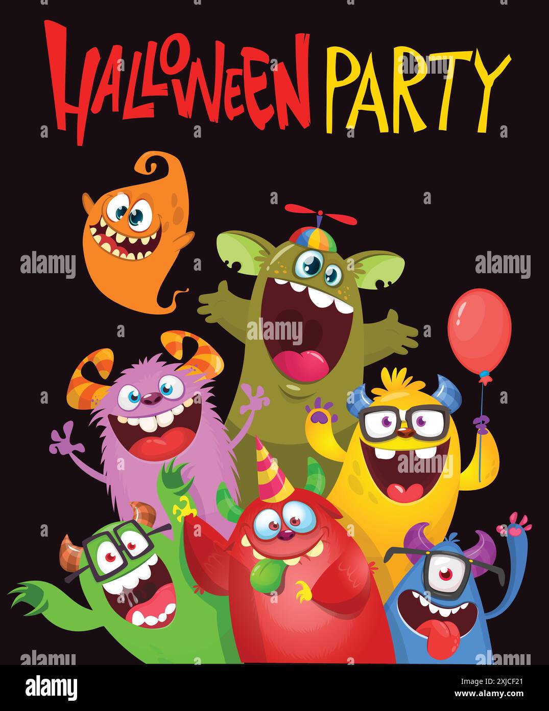 Cartoon monsters set. Birthday party invitation or Halloween poster ...