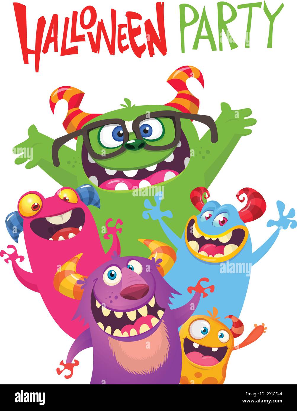 Cartoon monsters set. Birthday party invitation or Halloween poster ...