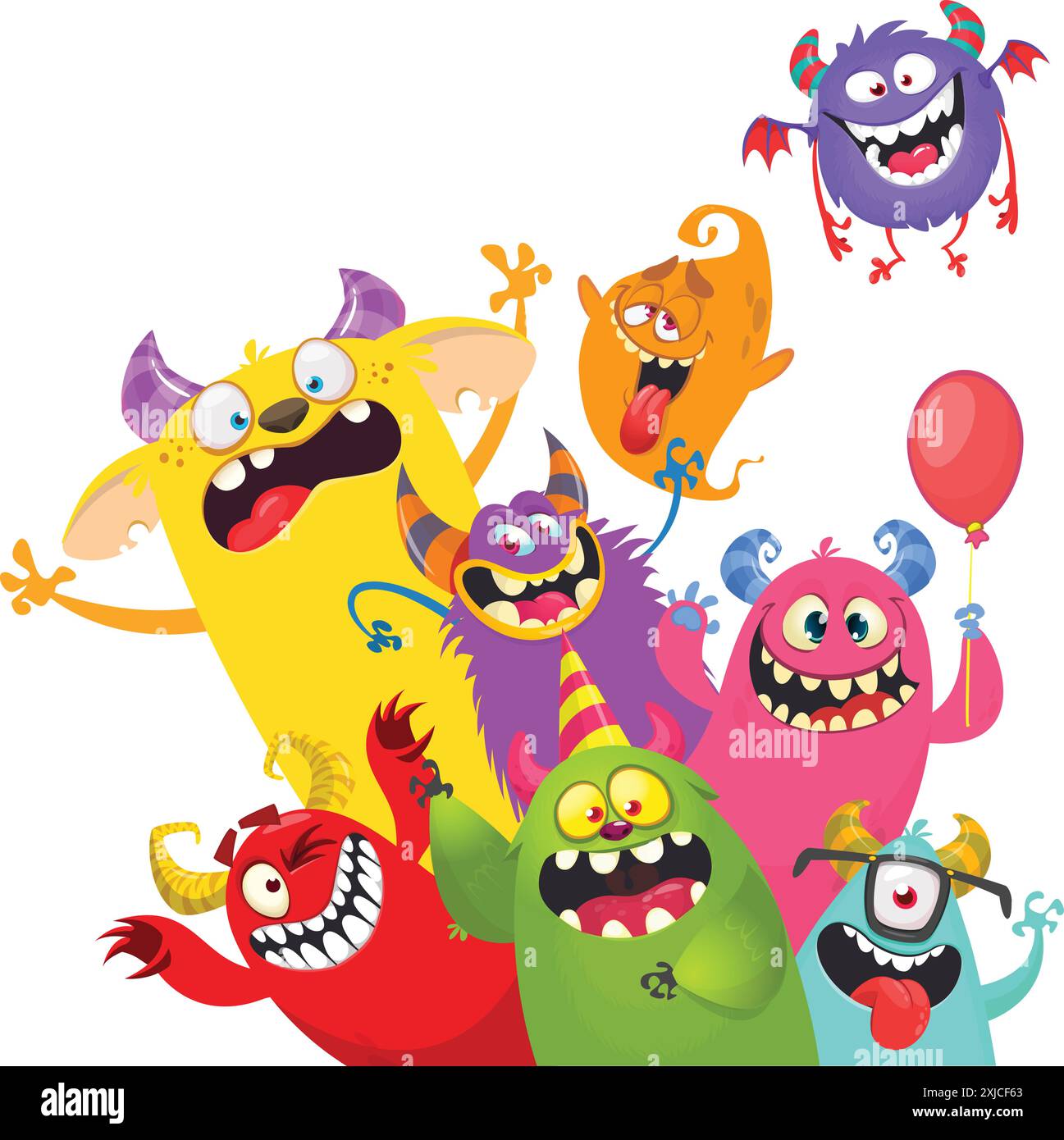 Cartoon monsters set. Birthday party invitation or Halloween poster ...