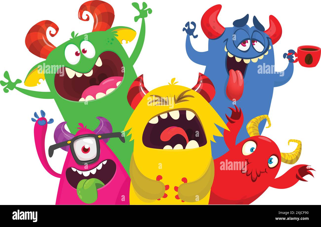 Cartoon monsters set. Birthday party invitation or Halloween poster ...