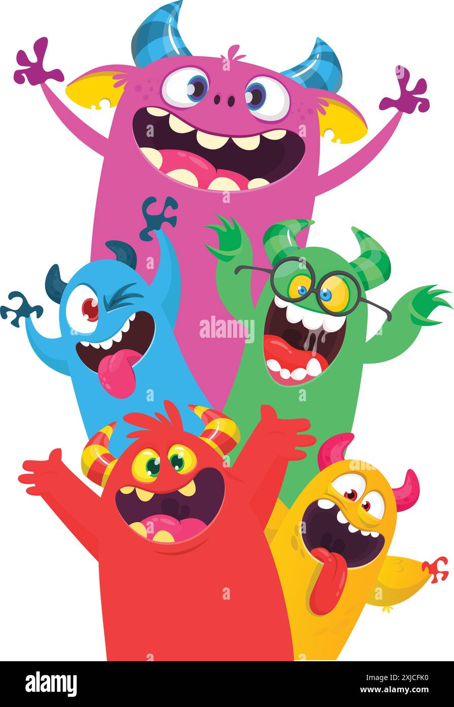 Cartoon monsters set. Birthday party invitation or Halloween poster ...