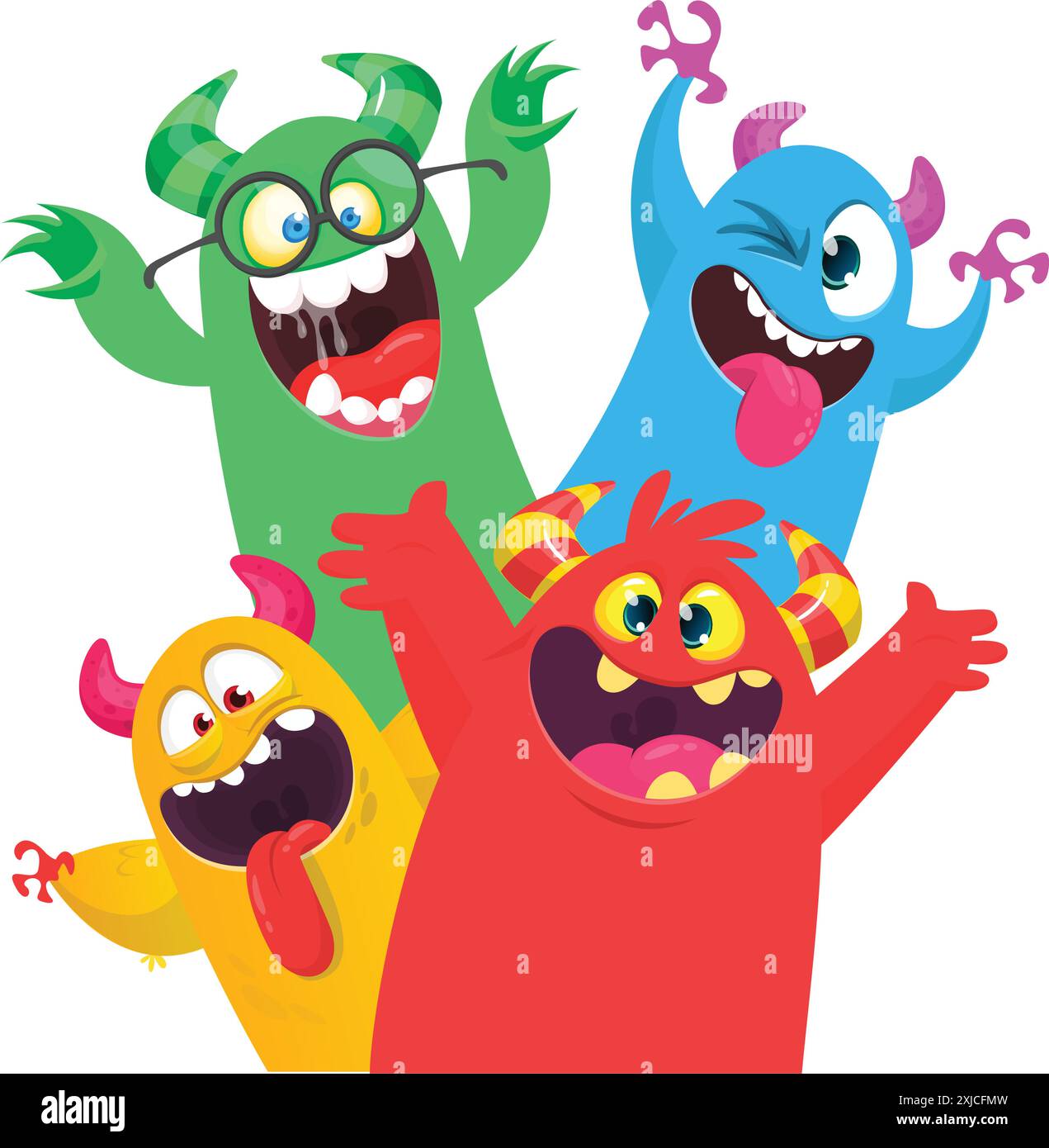 Cartoon monsters set. Birthday party invitation or Halloween poster ...