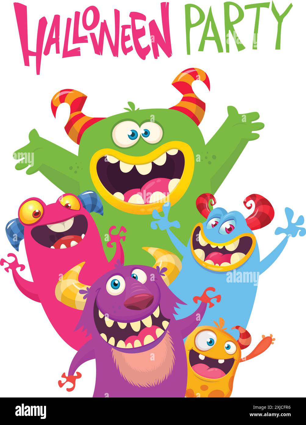 Cartoon monsters set. Birthday party invitation or Halloween poster ...
