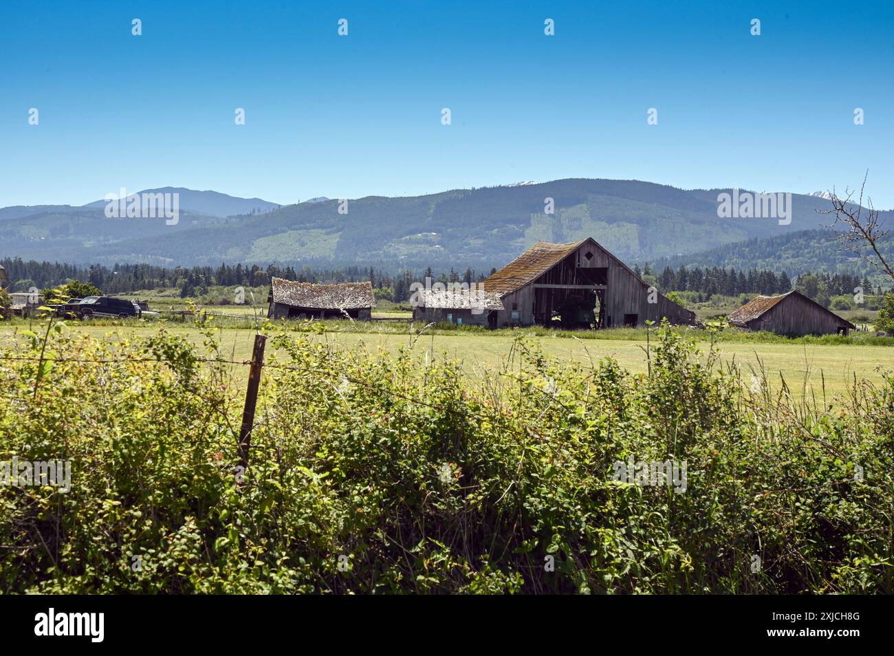 Barn in Sequim Washington with the Olympic Mountains in the Stock Photo ...