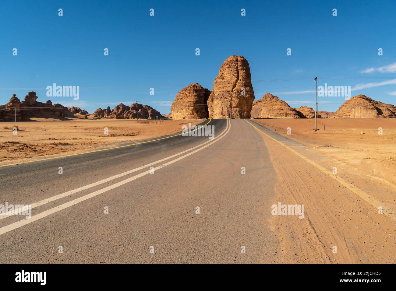 Al Ula, Saudi Arabia: Point of view of a car driving on the road ...