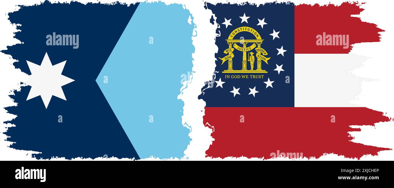 Georgia and Minnesota states grunge brush flags connection, vector ...